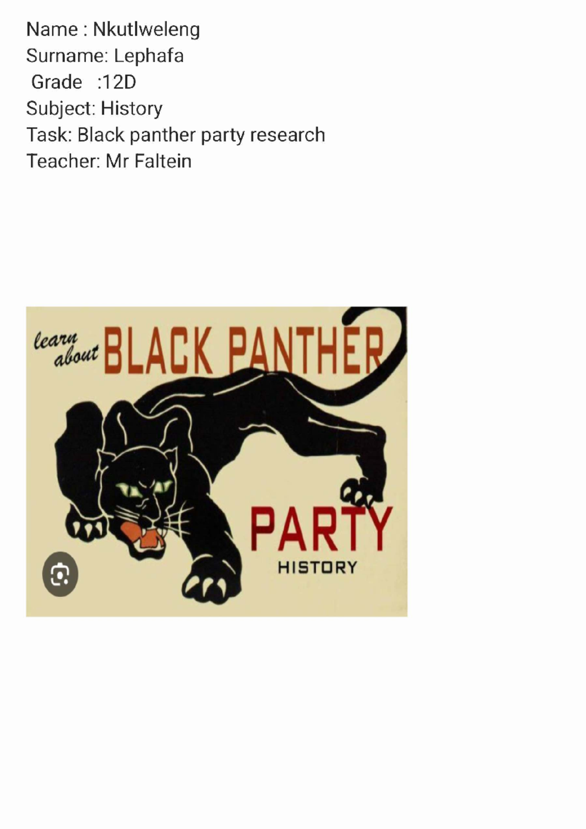 HIST 250512: The Black Panther Party's Impact on Social Justice and ...