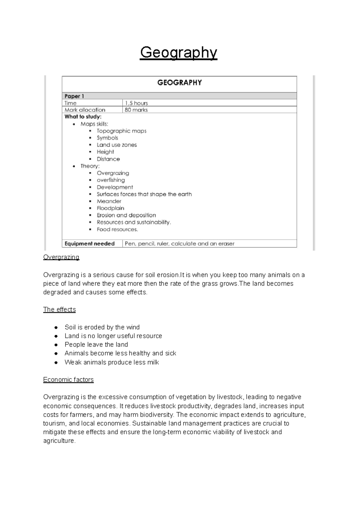 Geography Lecture Notes: Overgrazing, Meanders & Floodplains - Studocu