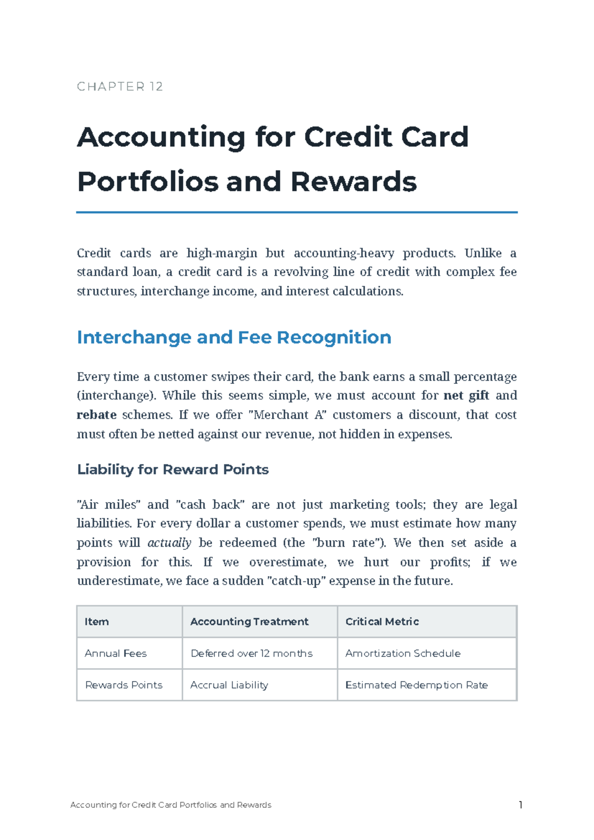 C H A P T E R 1 2: Accounting for Credit Card Portfolios & Rewards ...