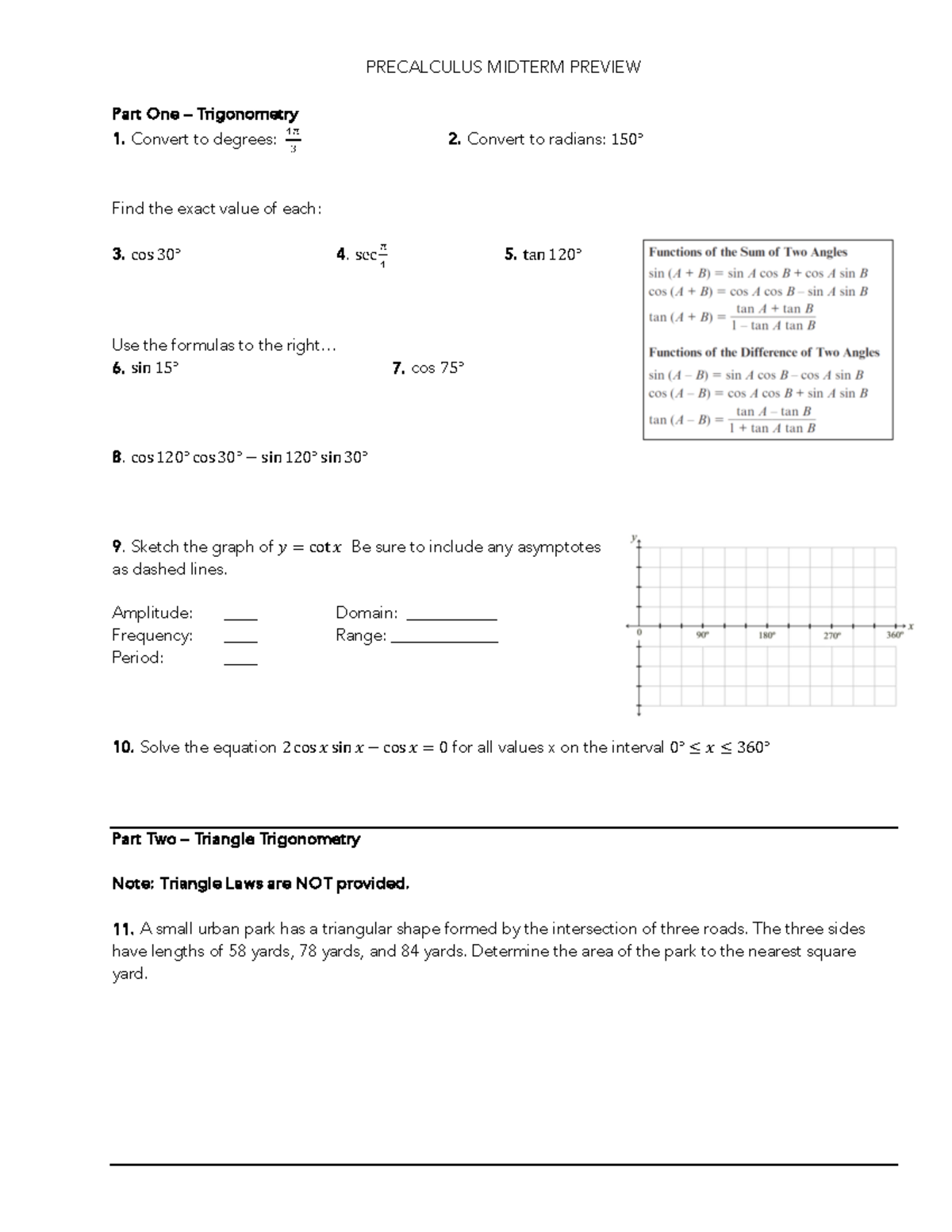 2024Midterm Preview - Pre calc Midterm study - PRECALCULUS MIDTERM ...