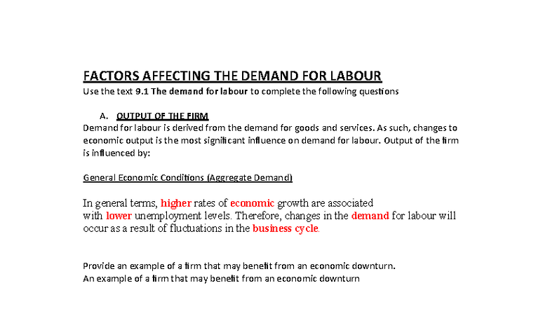 Factors Influencing Labour Demand in Economics (ECO101) - Studocu
