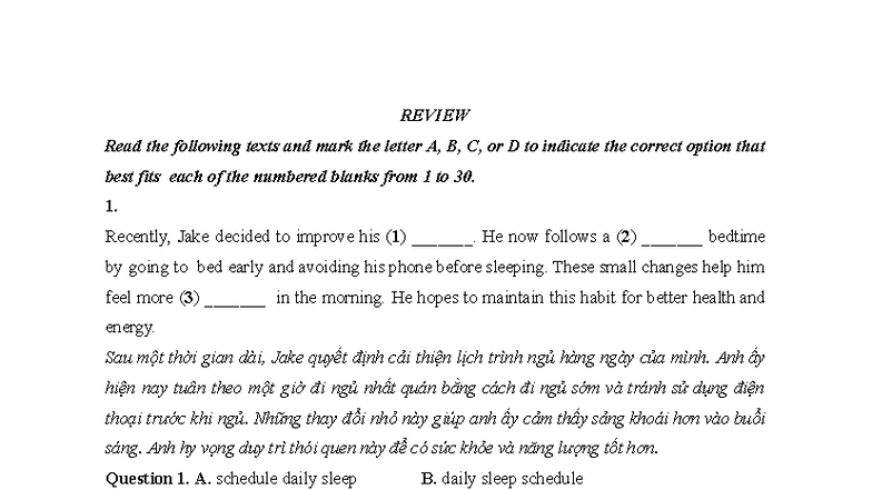 B3 - Ôn thi C3: Review of Language Skills and Practice Questions - Studocu