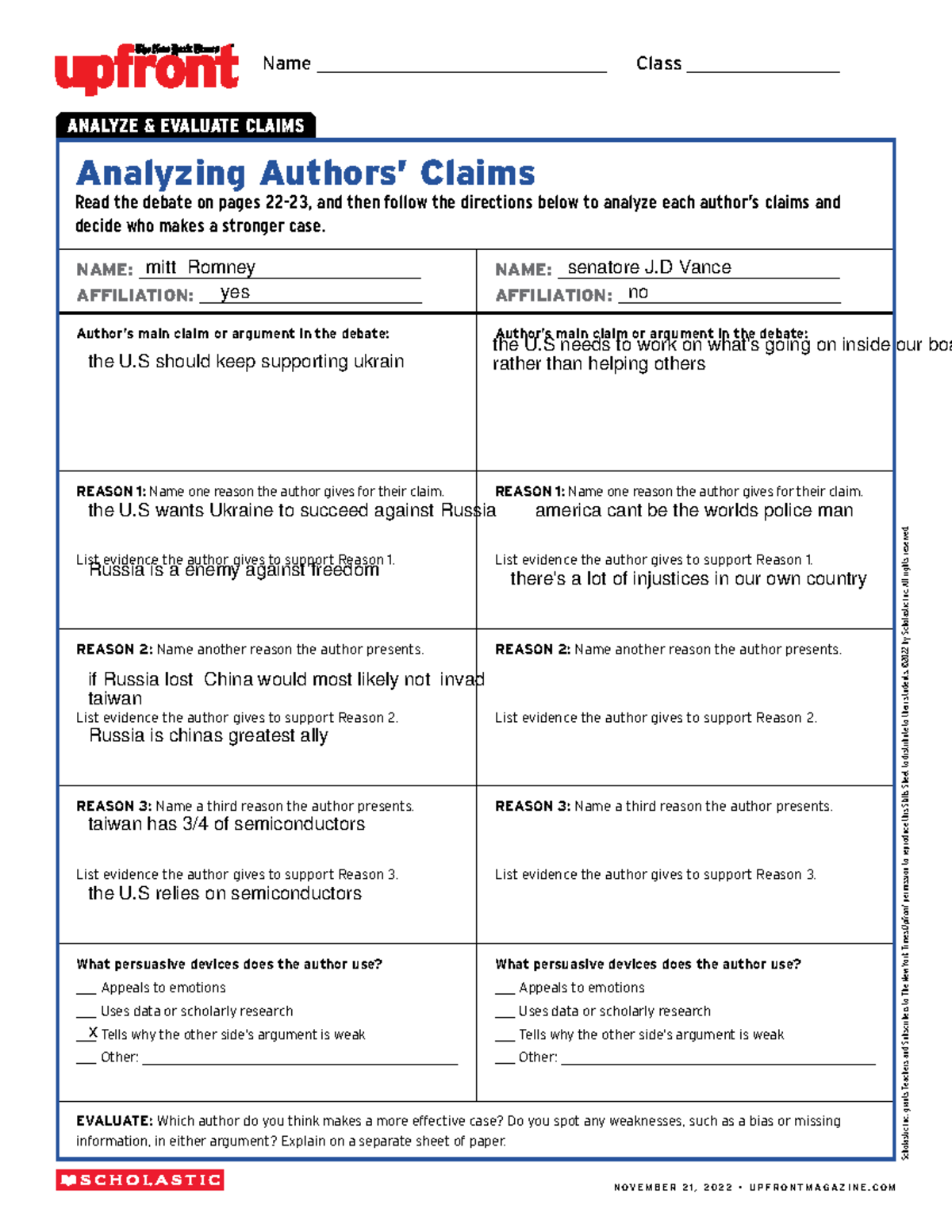 UPF-Analyzing Authors' Claims in Debate and Evidence Evaluation - Studocu
