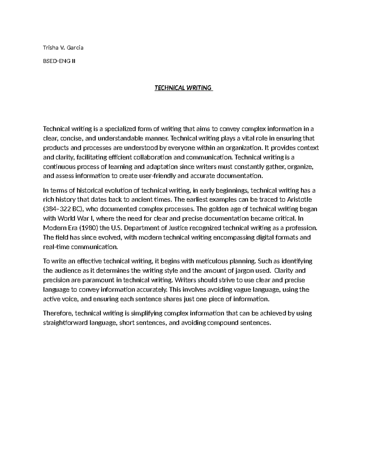 BSED-ENG II: Overview of Technical Writing Principles and History - Studocu