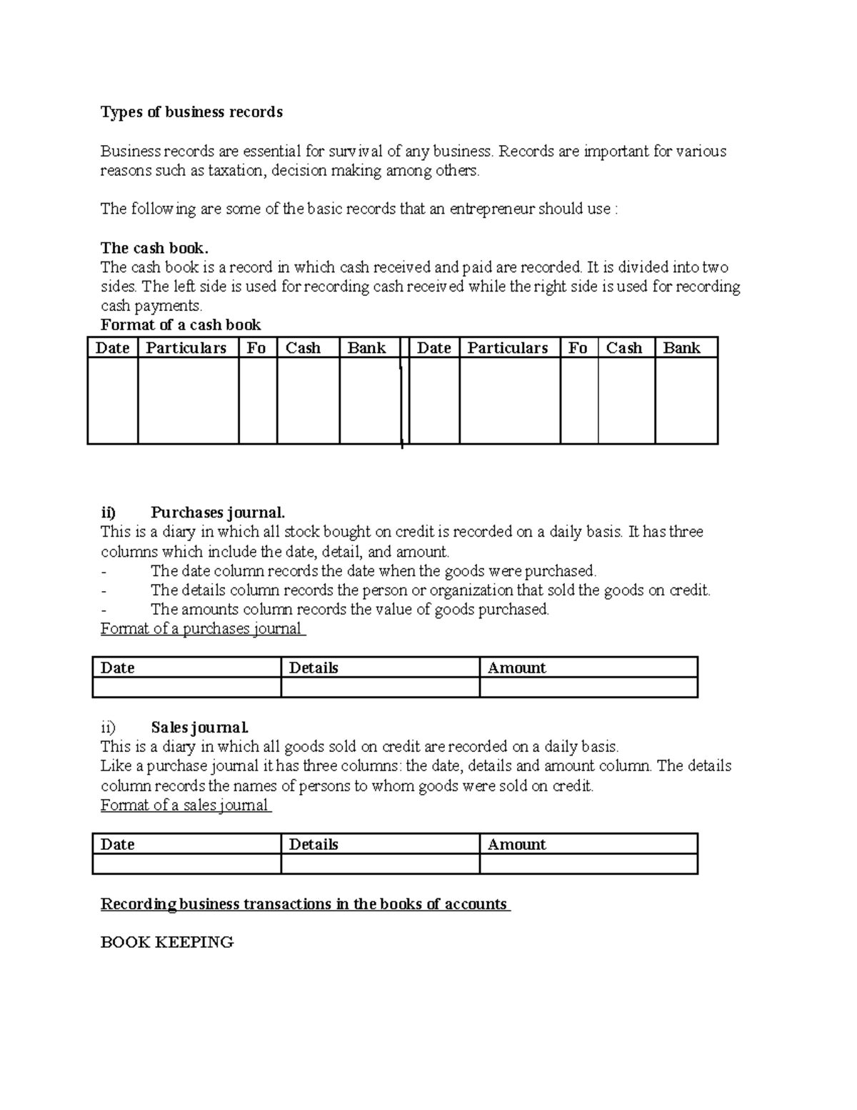 Types of Business Records and Their Importance for Entrepreneurs - Studocu