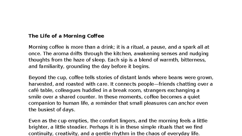 ENG101: Morning Coffee - An Essay on Rituals and Comfort - Studocu