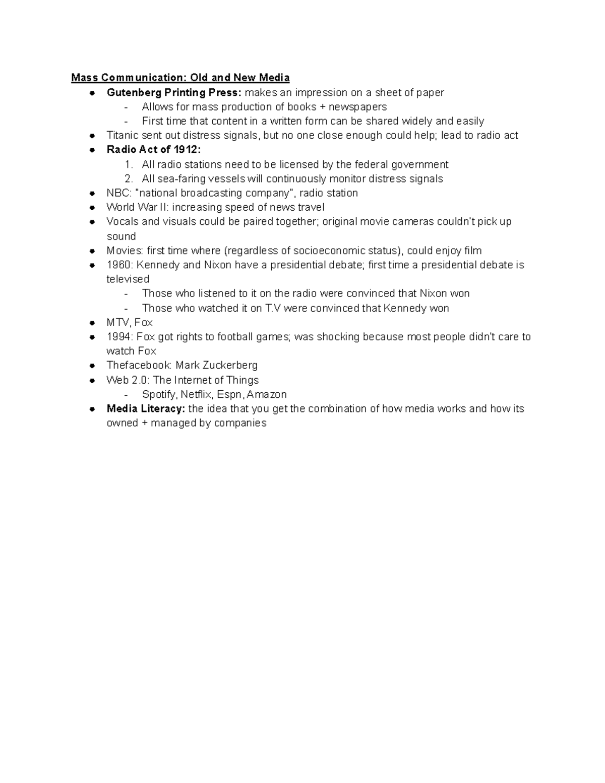 COMM 1000 Exam #3 - Stefano All Material on Exam #3 - Mass ...