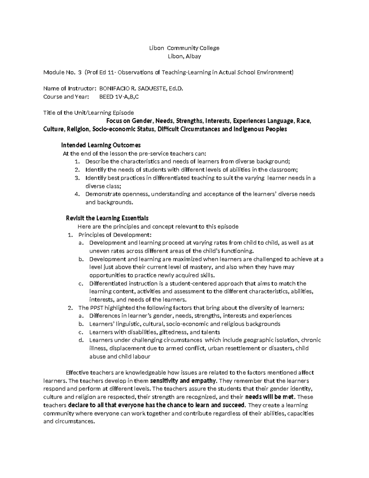 FS1 Module 3: Observations on Gender, Diversity, and Indigenous Peoples ...