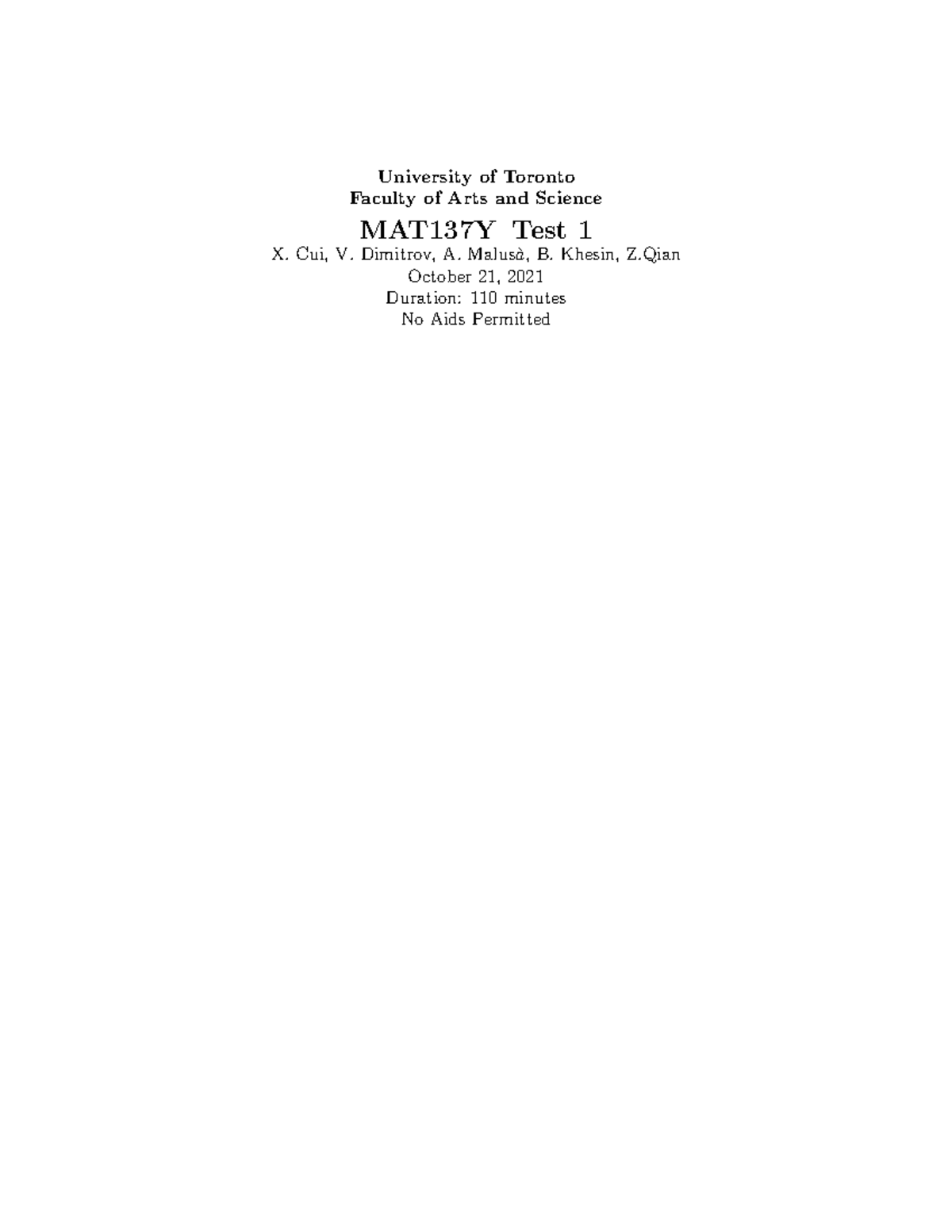 Term Test 1 Solutions 2021 - University of Toronto Faculty of Arts and ...