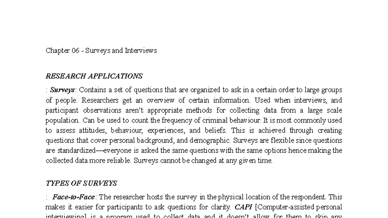 Chapter 06: Surveys and Interviews in Research Applications - Studocu