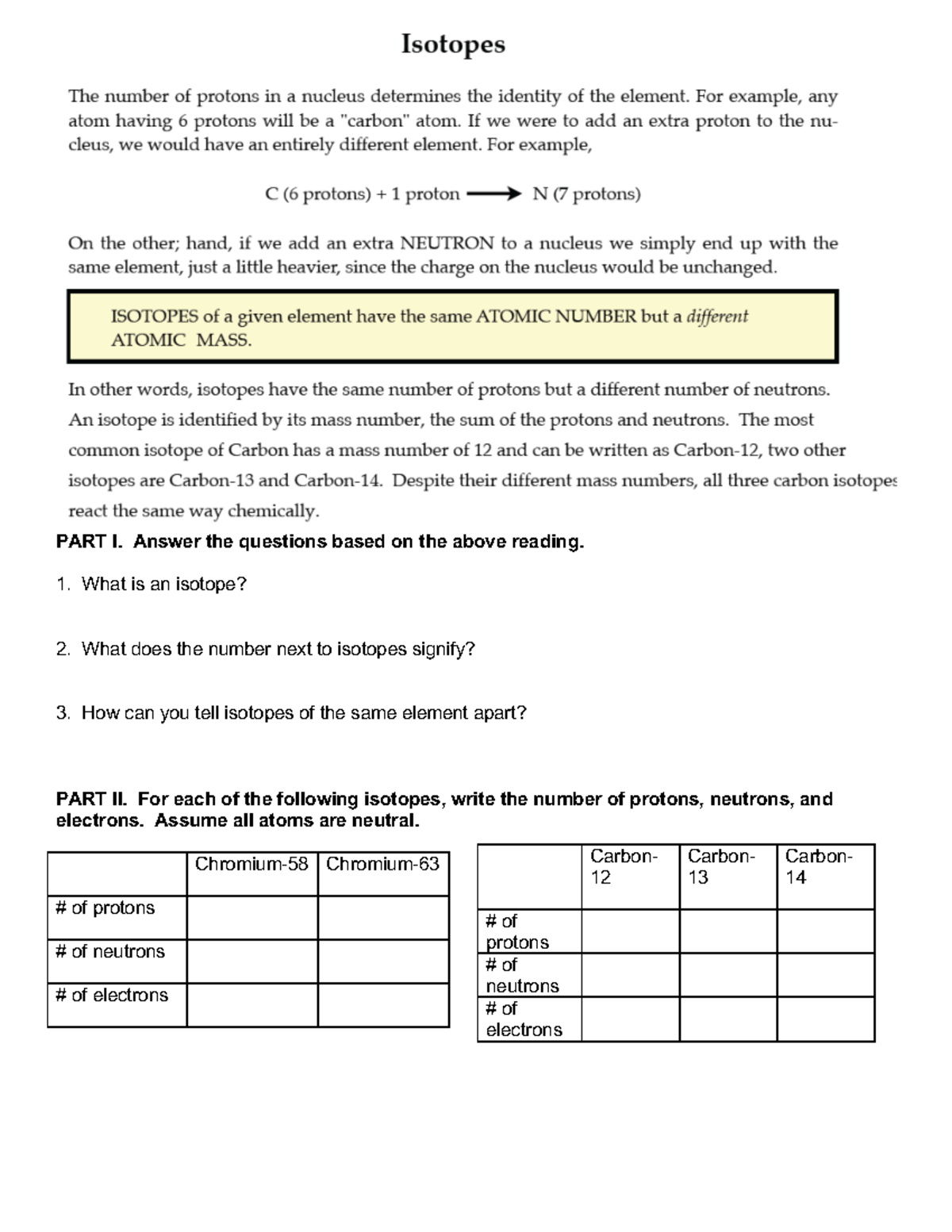 Isotopes Worksheet: Understanding Atomic Structure and Isotopes - Studocu