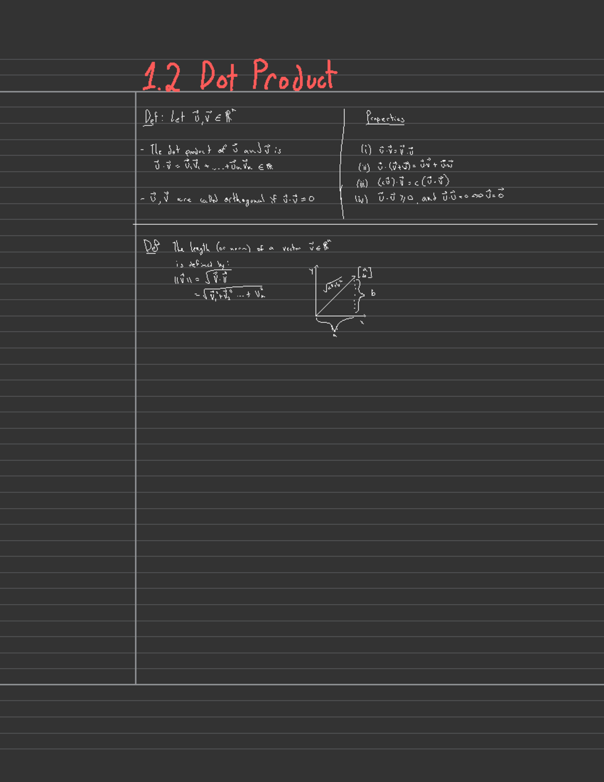 Linear Algebra 1000B - notes for lin alg - 1600B - 1. 2 Dot Product Def ...