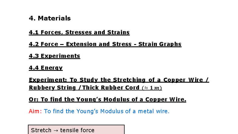 Materials 1: Modulus of Copper Wire - Forces, Stresses & Strains - Studocu