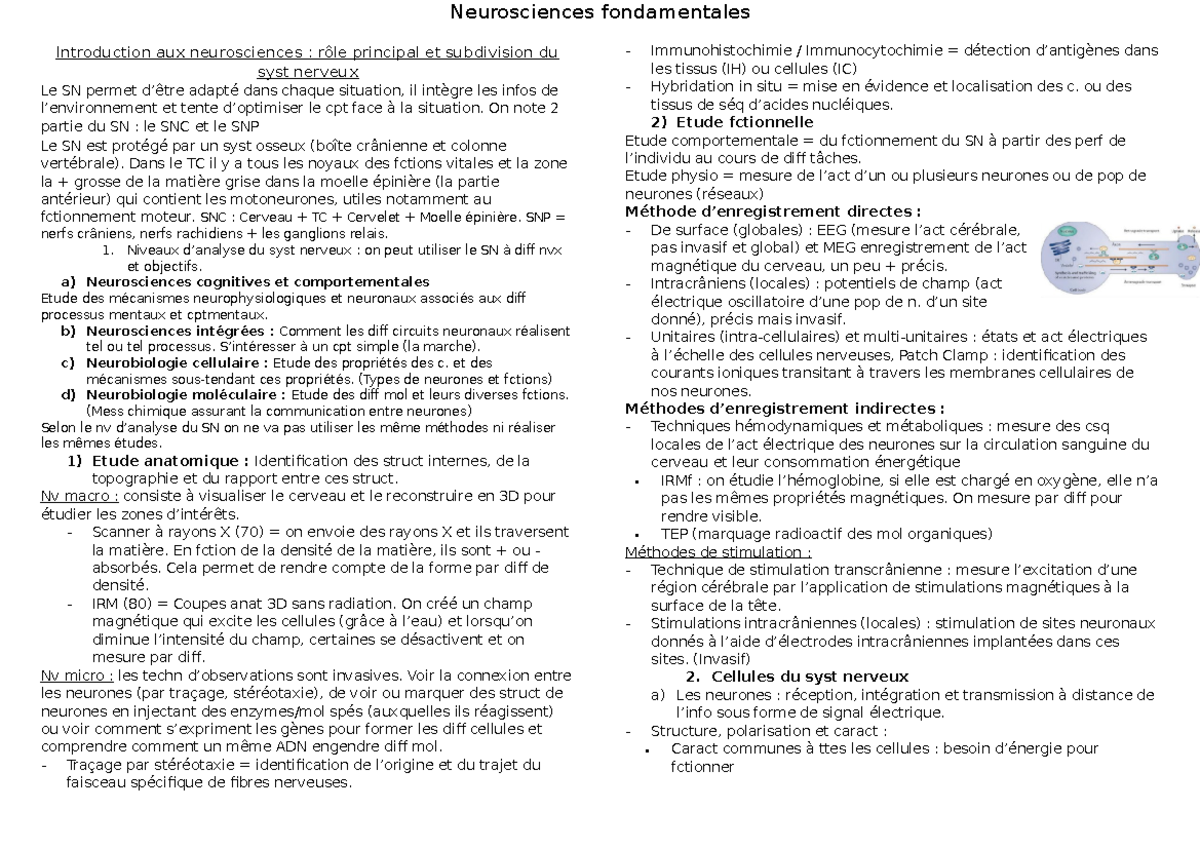 Neurosciences - On note 2 partie du SN : le SNC et le SNP Le SN est ...