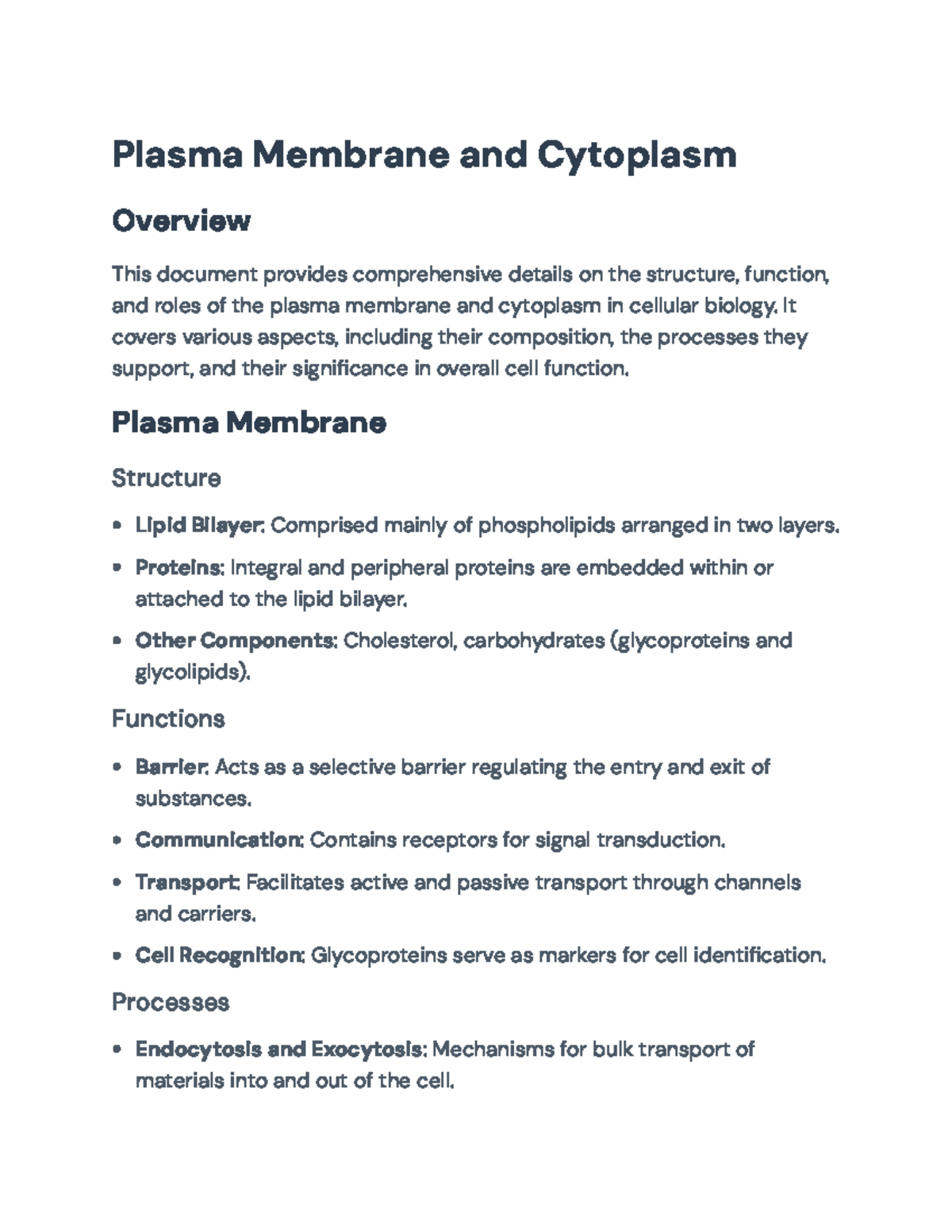 Plasma Membrane & Cytoplasm: Structure, Functions, & Processes in Cell ...