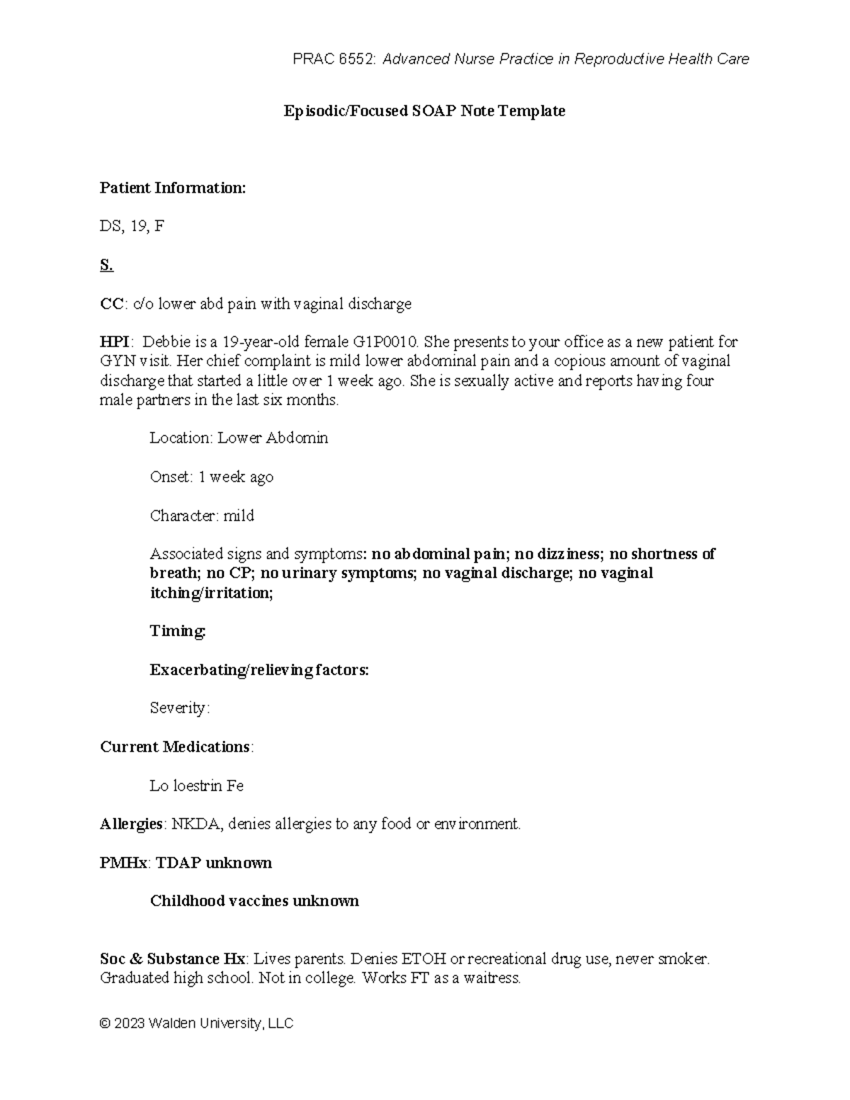 6552 SOAP Note: Focused GYN Case Study of 19-Year-Old Female - Studocu