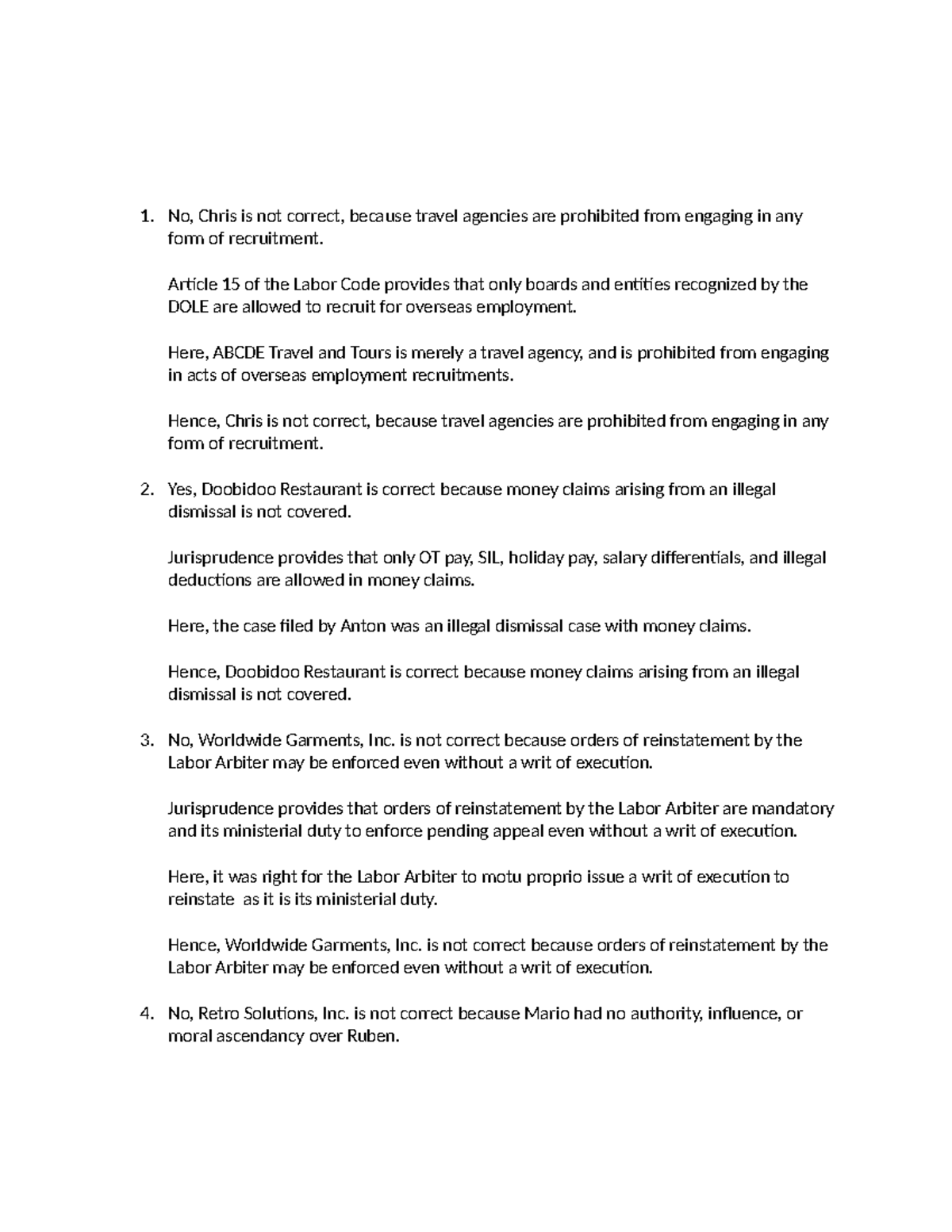 Labor Code Analysis: Key Answers & Legal Implications - Studocu