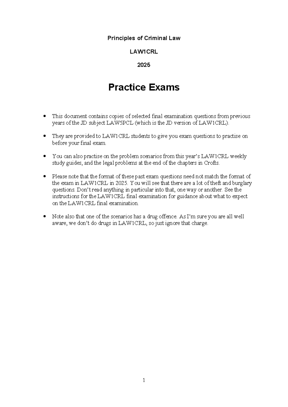 LAW1CRL 2025 - Final Exam Practice Questions and Legal Scenarios - Studocu