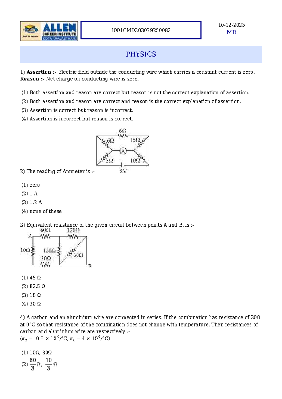 1001CMD303029250082 MD PHYSICS & CHEMISTRY Practice Solutions - Studocu