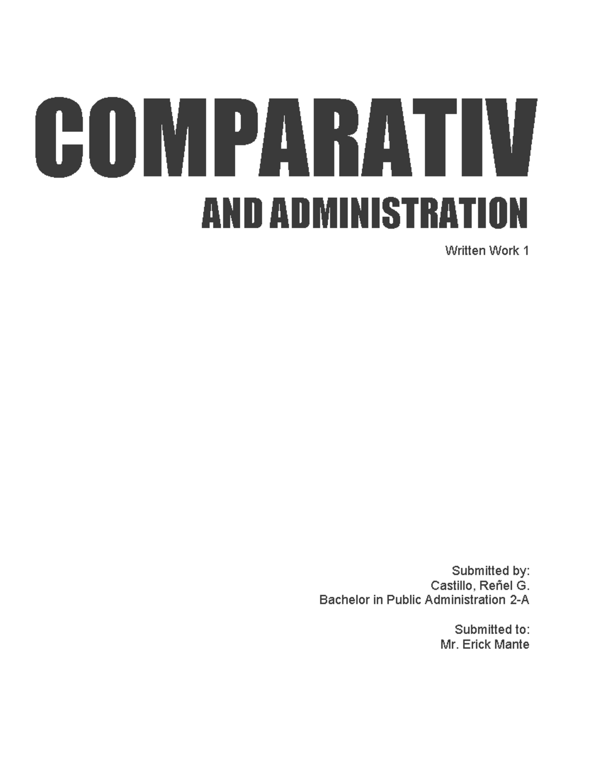 G4 - Written Work 1: Comparative Administration in Public Admin - Studocu