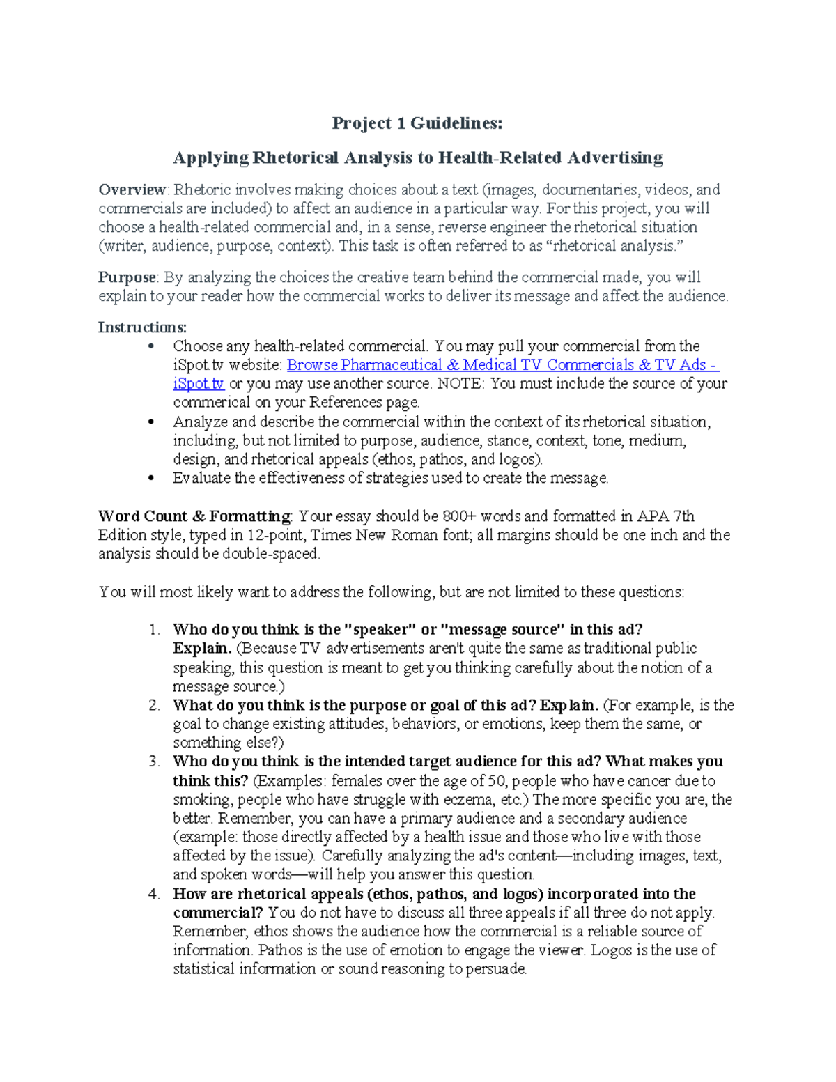 ENG 101: Project 1 Guidelines for Rhetorical Analysis of Ads - Studocu