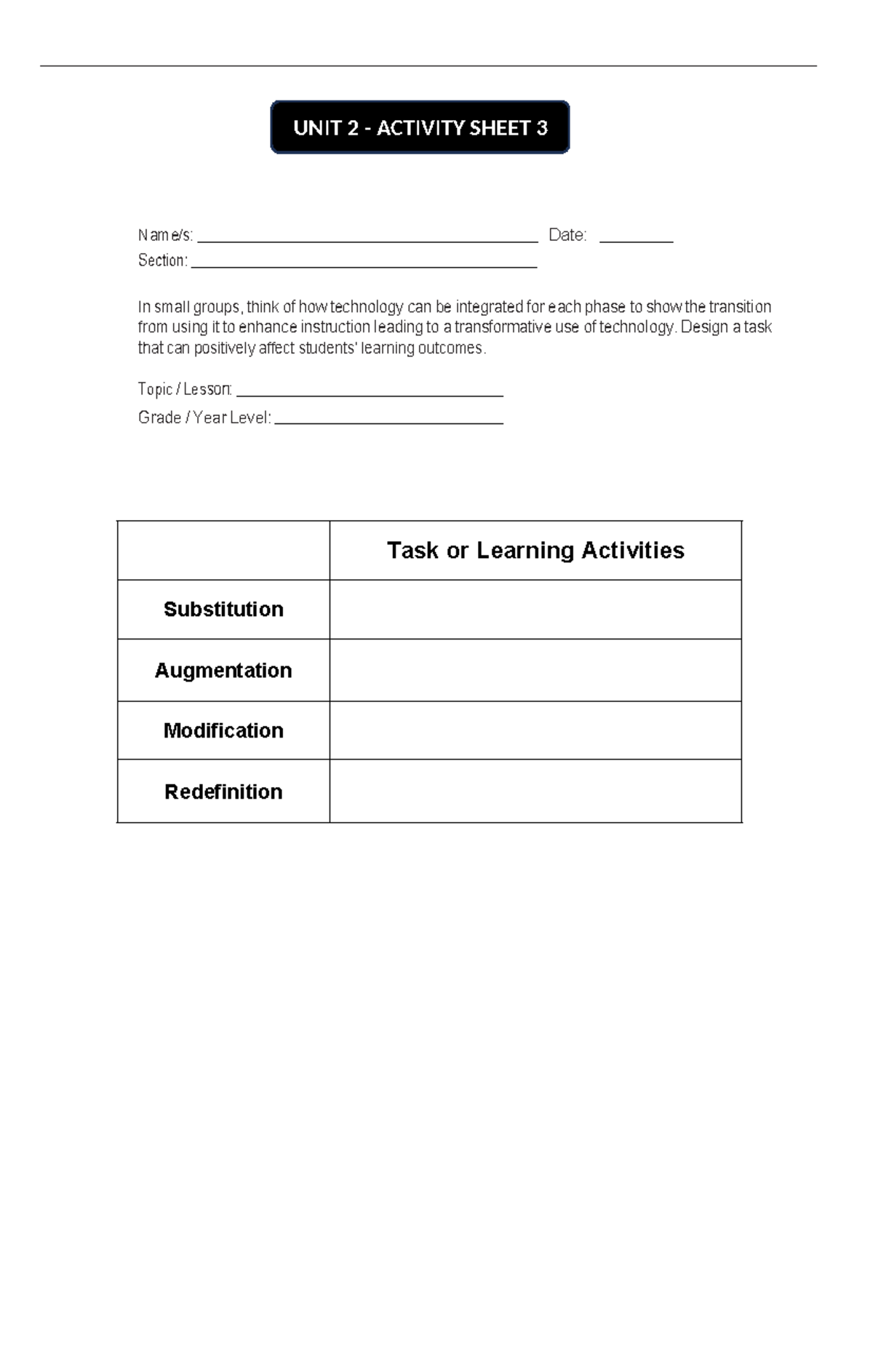 Unit 2 - Activity Sheet 3 (by Group) - IT Fundamentals - N ame/s: Date ...