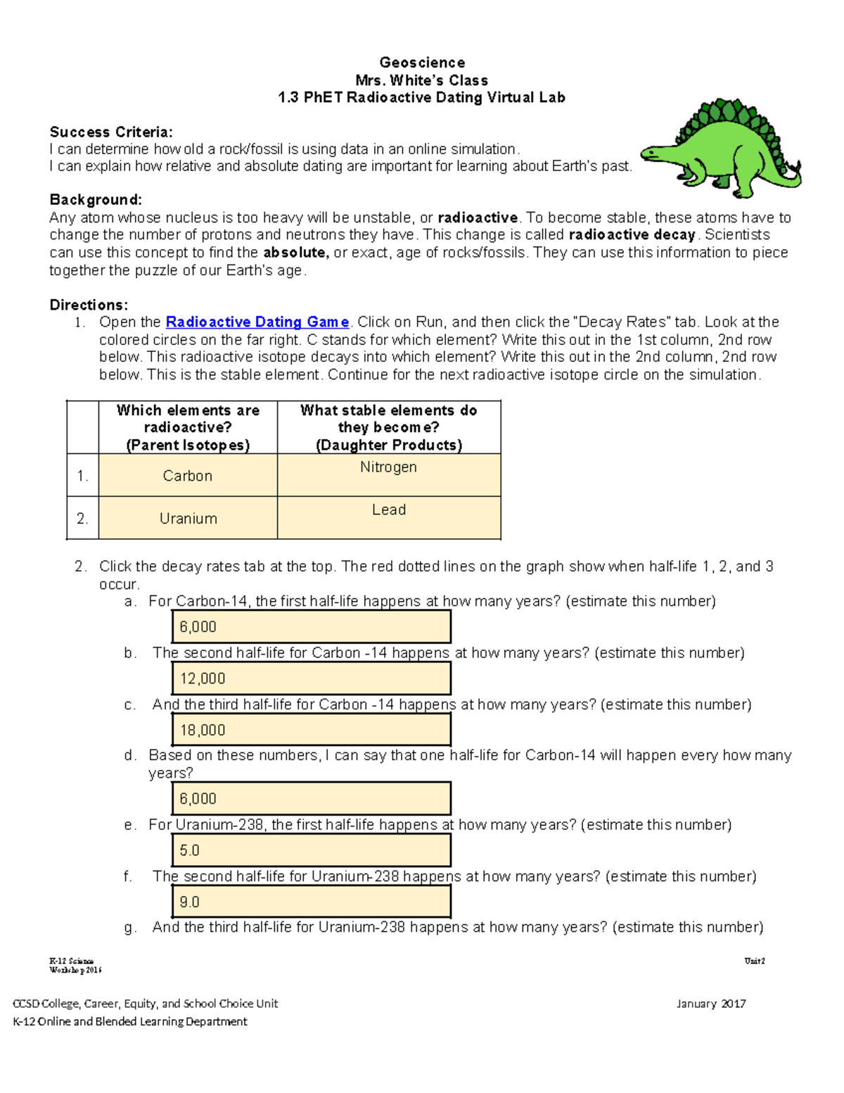 Geoscience 1.3 PhET Radioactive Dating Virtual Lab Guide - Studocu