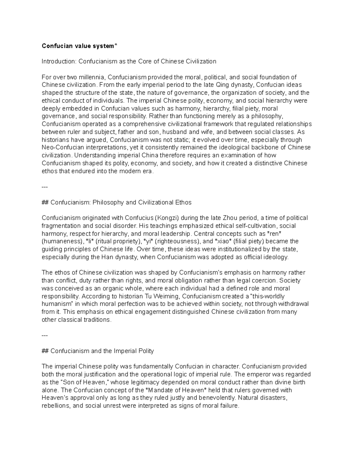 Confucian Value System: The Core of Chinese Civilization - Studocu