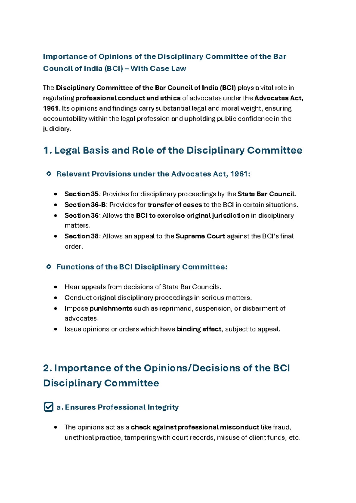 Importance of BCI Disciplinary Committee Opinions: Unit 4 Notes - Studocu