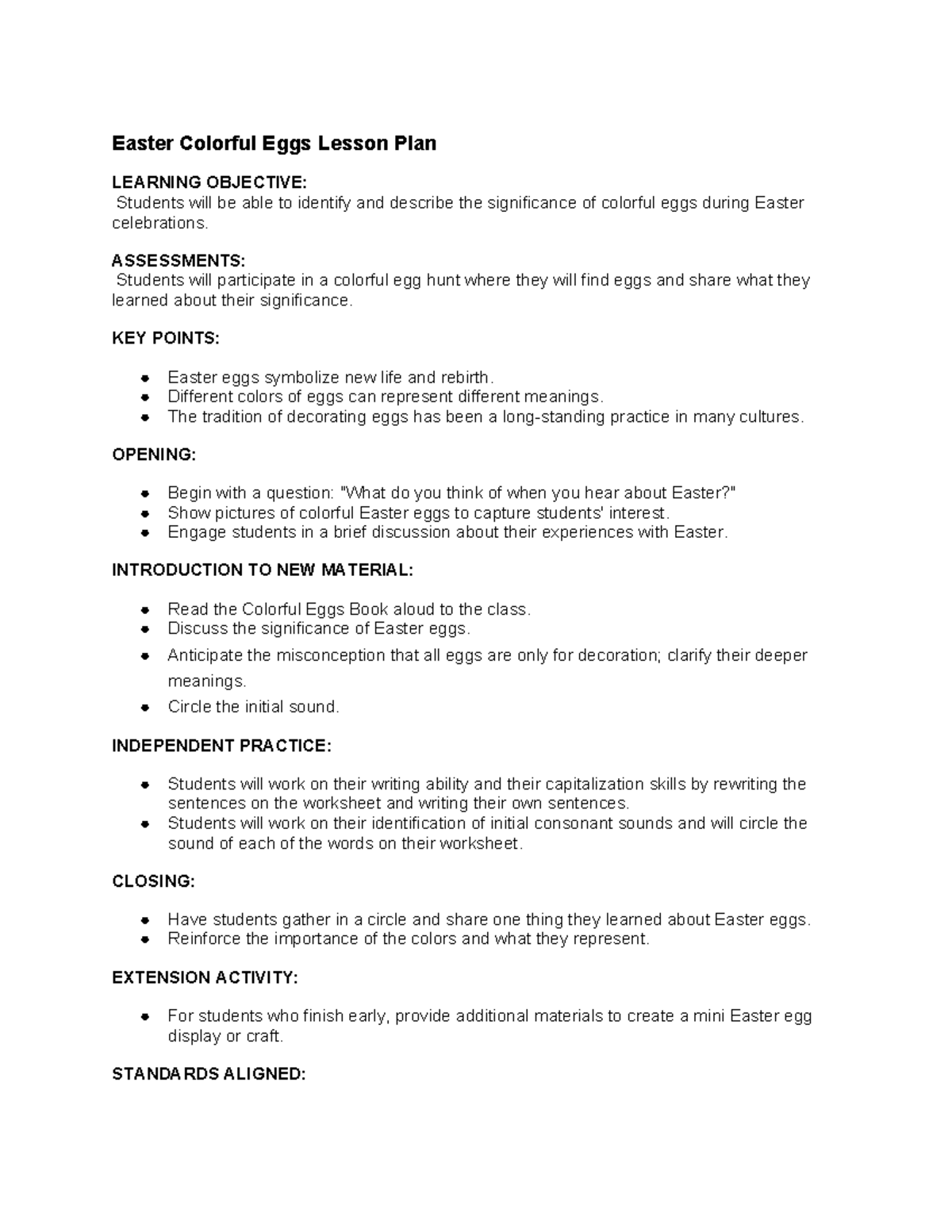 Easter Colorful Eggs Lesson Plan and Easter Math Lesson Plan - Easter ...