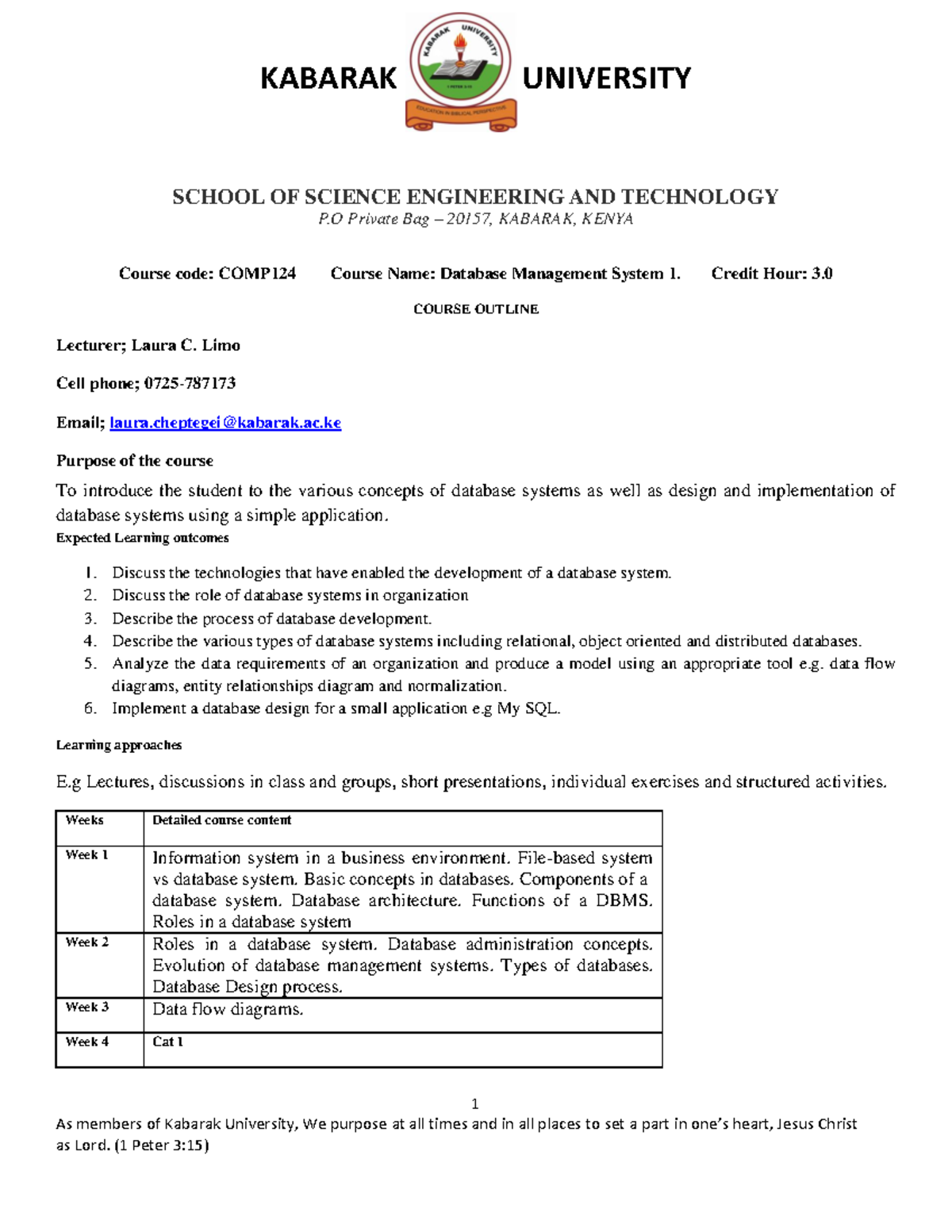 COMP124 Database Management System Course Outline and Learning Outcomes - Studocu
