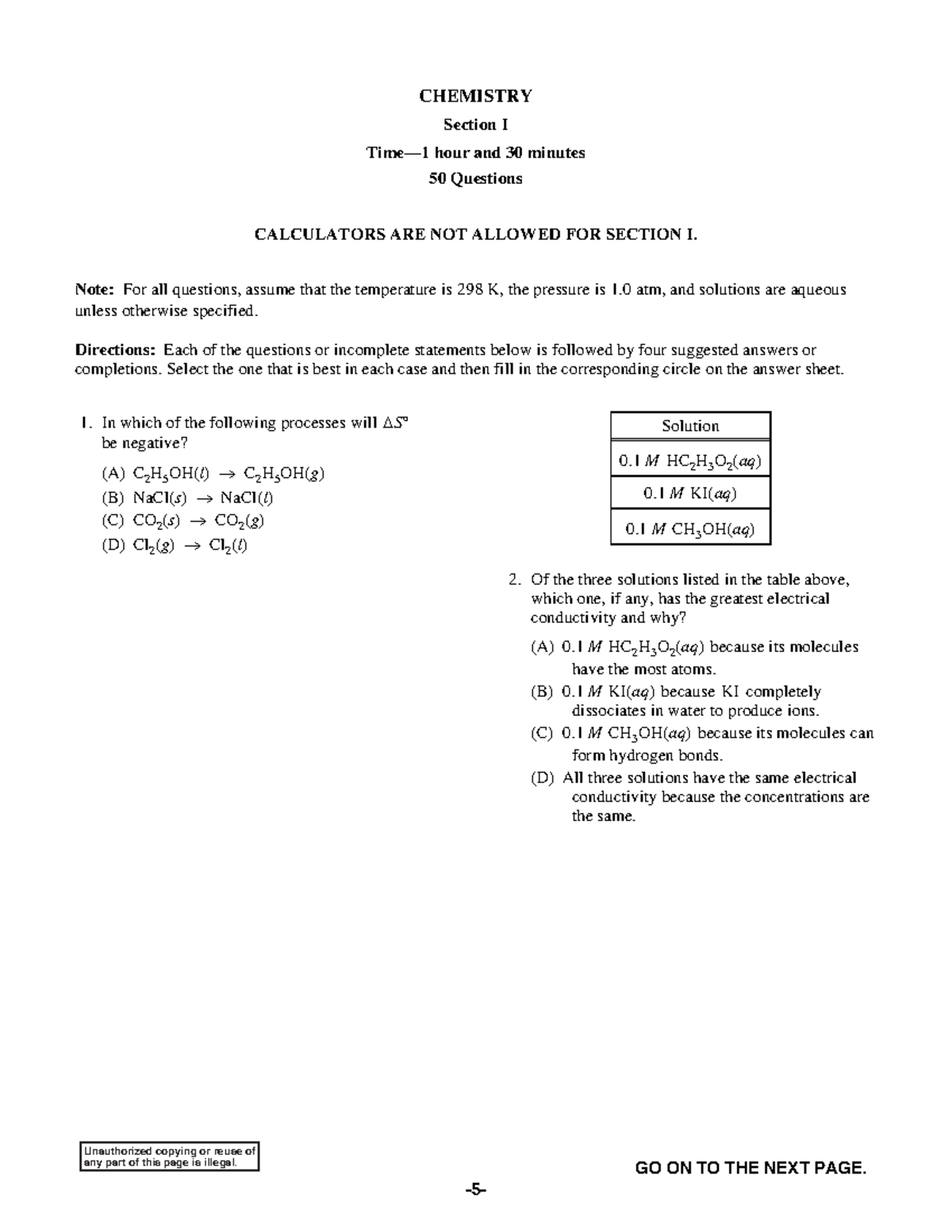 2019 AP Chemistry Practice Exam: Synthesis & Analysis Questions - Studocu