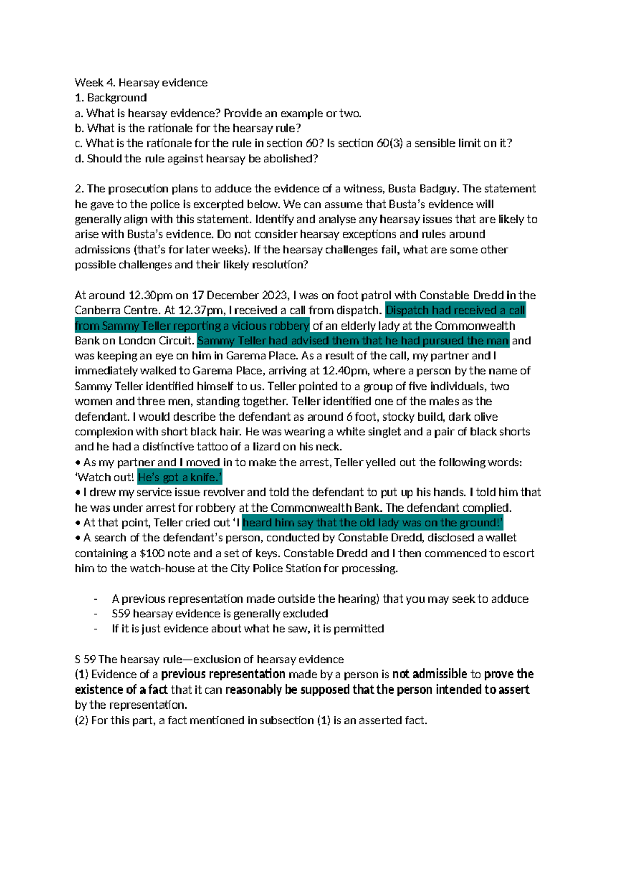 Week 4: Hearsay Evidence Analysis and Challenges in Law - Studocu