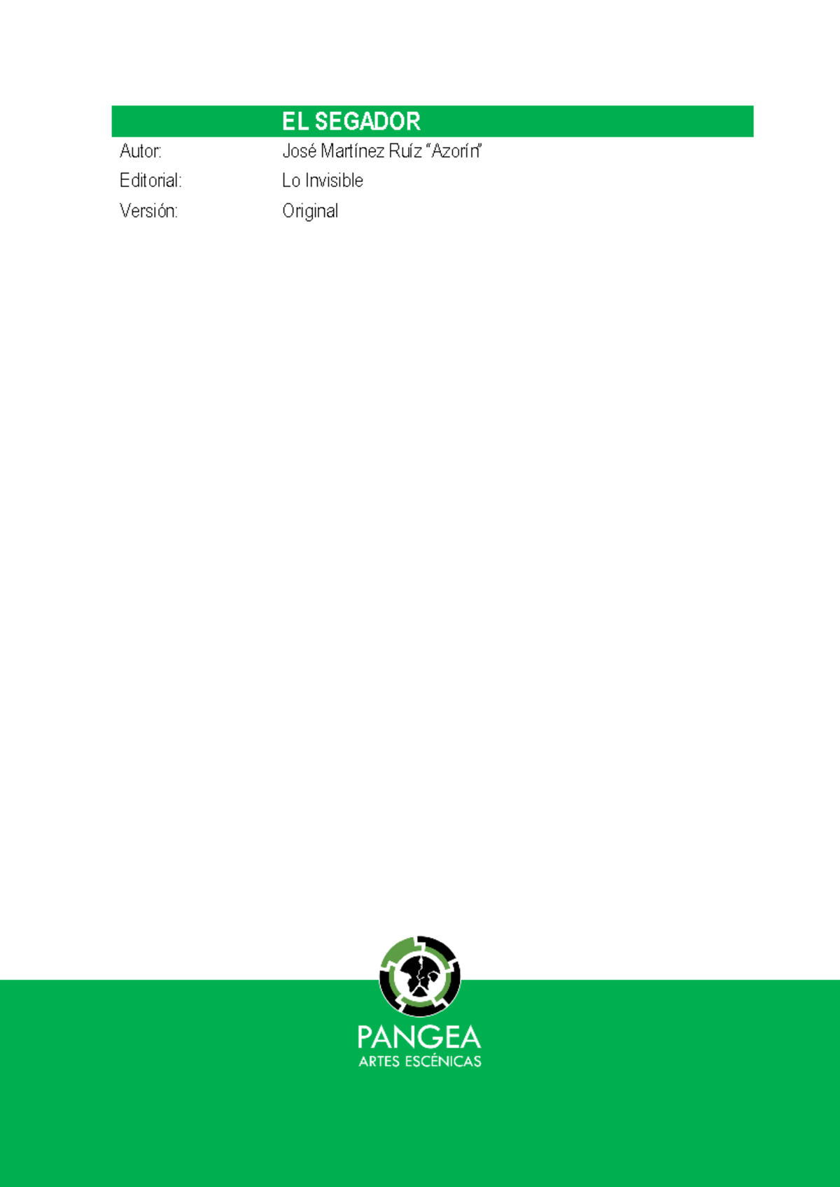 EL Segador - Obra de teatro - EL SEGADOR Autor: José Martínez Ruíz ...