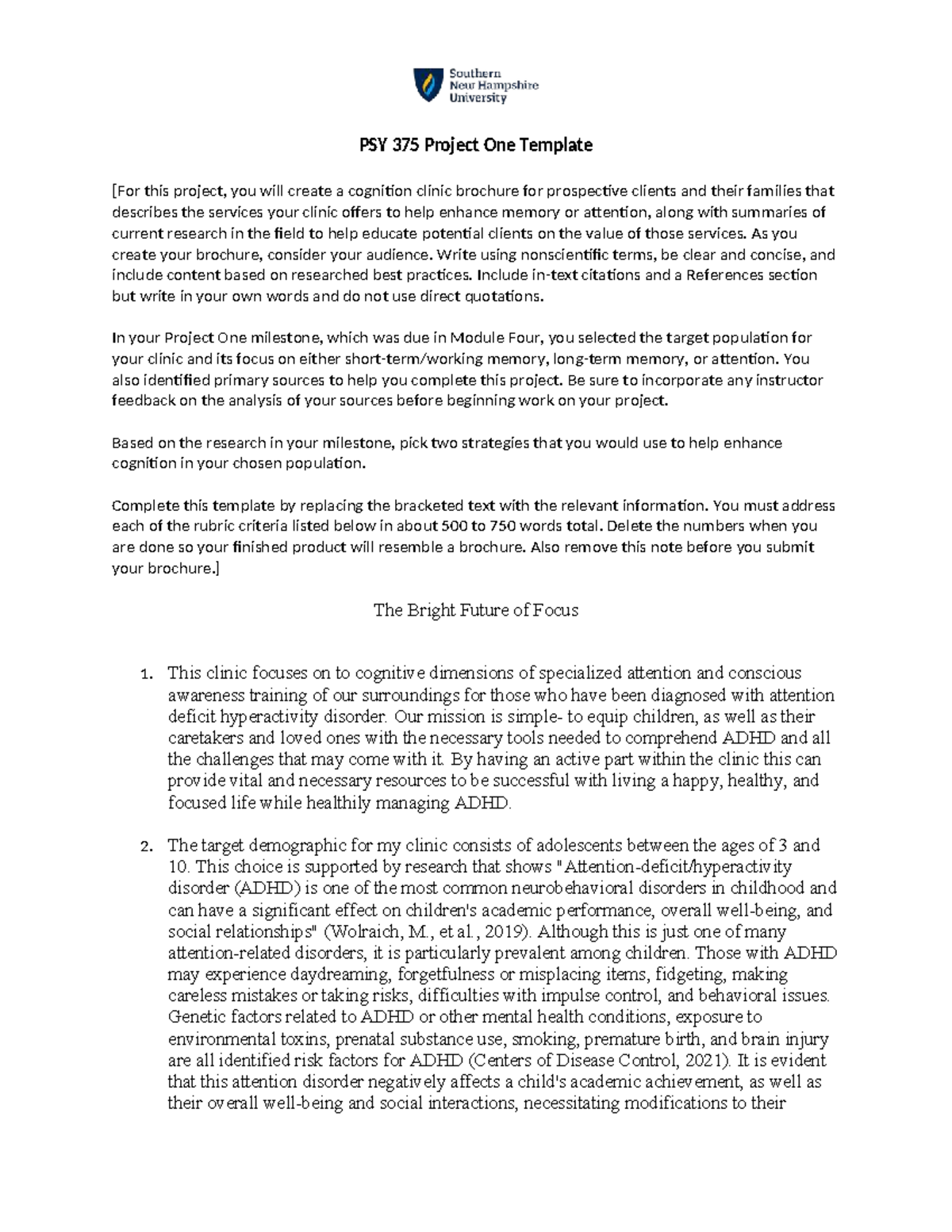 PSY 375 Cognition Clinic Brochure: Enhancing Attention for ADHD - Studocu