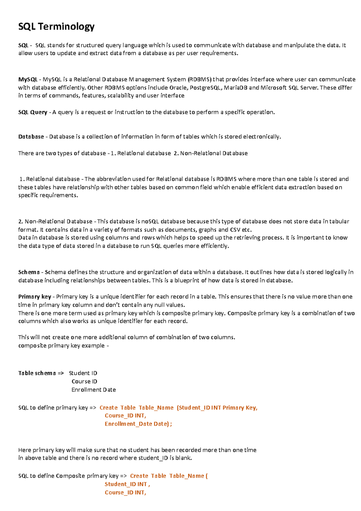 SQL Guide - Data Analysis and Terminology Overview - Studocu