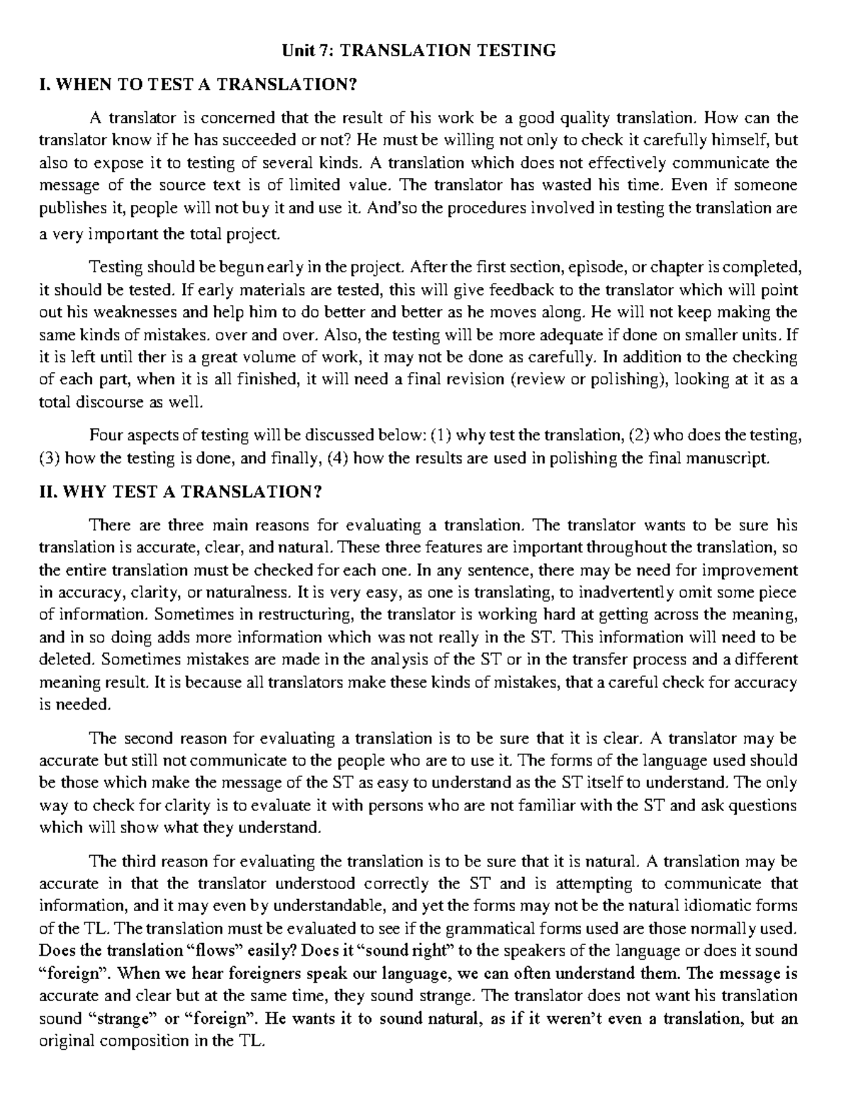 Unit 8: Translation Testing - Evaluating Quality and Effectiveness ...