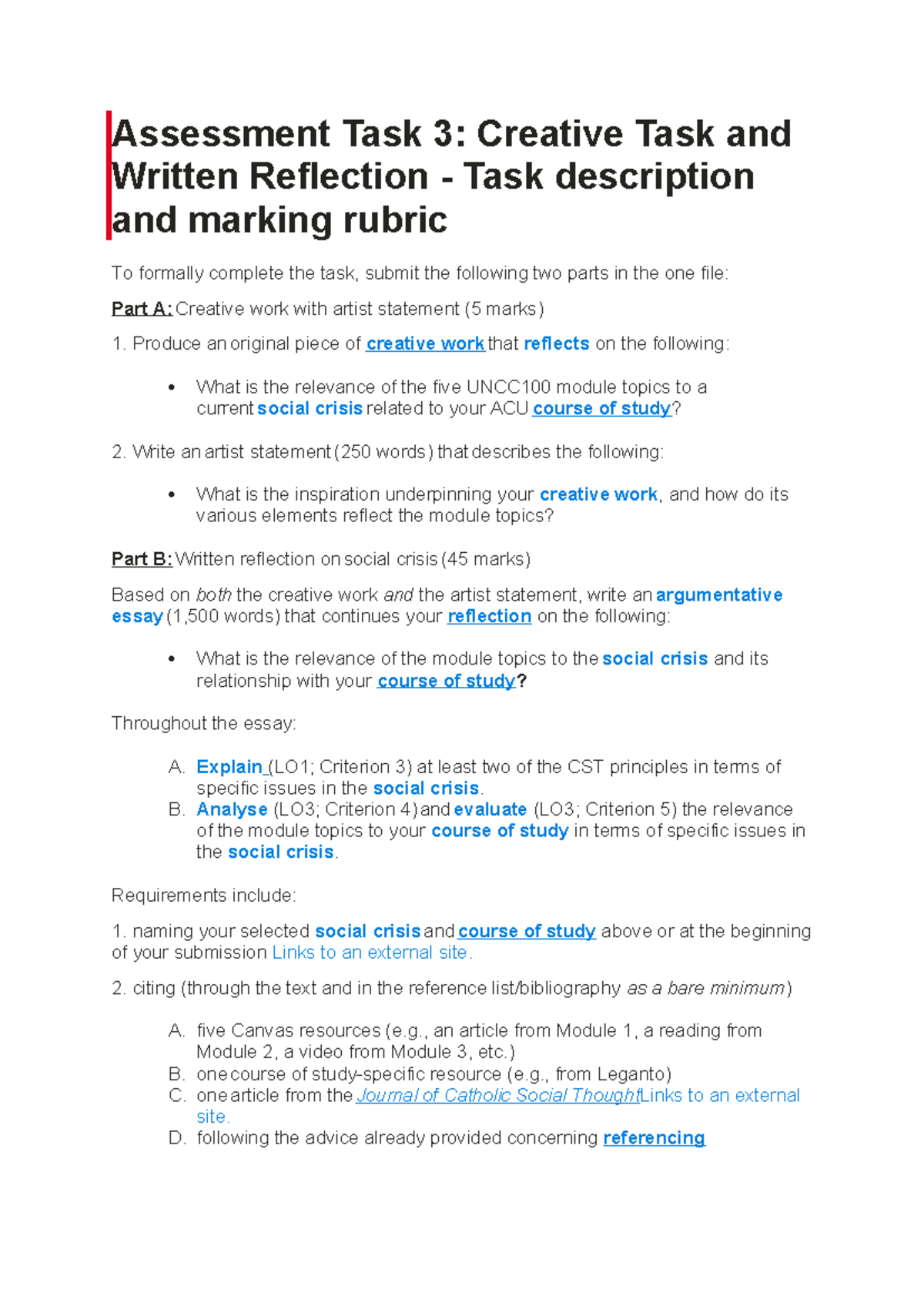 AT3 UNCC100 rubric - Assessment Task 3: Creative Task and Written ...
