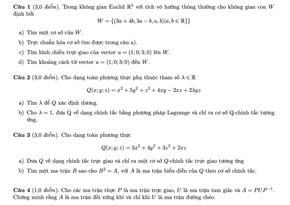 DSTT2A Ontap - Bài Tập Về Không Gian Euclid R⁴ - Studocu