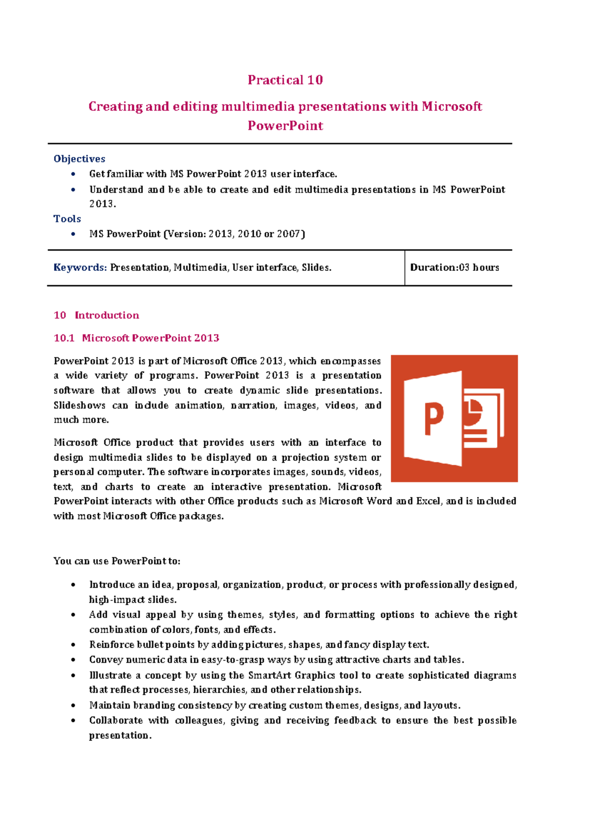 Practical 10: Multimedia Presentations with MS PowerPoint 2013 Notes ...