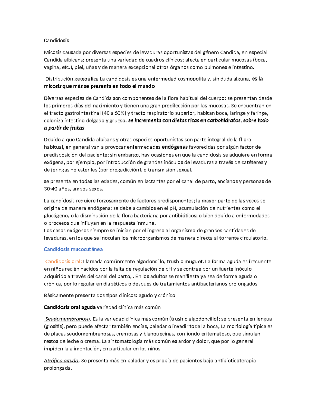 Candidosis: Apuntes sobre Micosis y Especies de Candida - Studocu