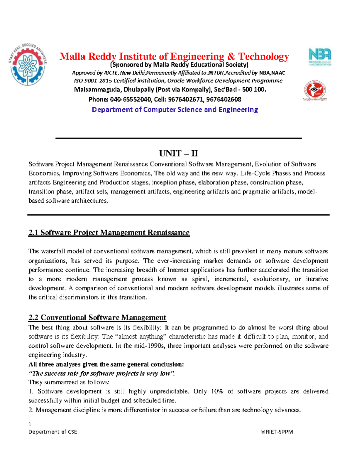 Sppm UNIT2 digital notes - 1 Malla Reddy Institute of Engineering ...
