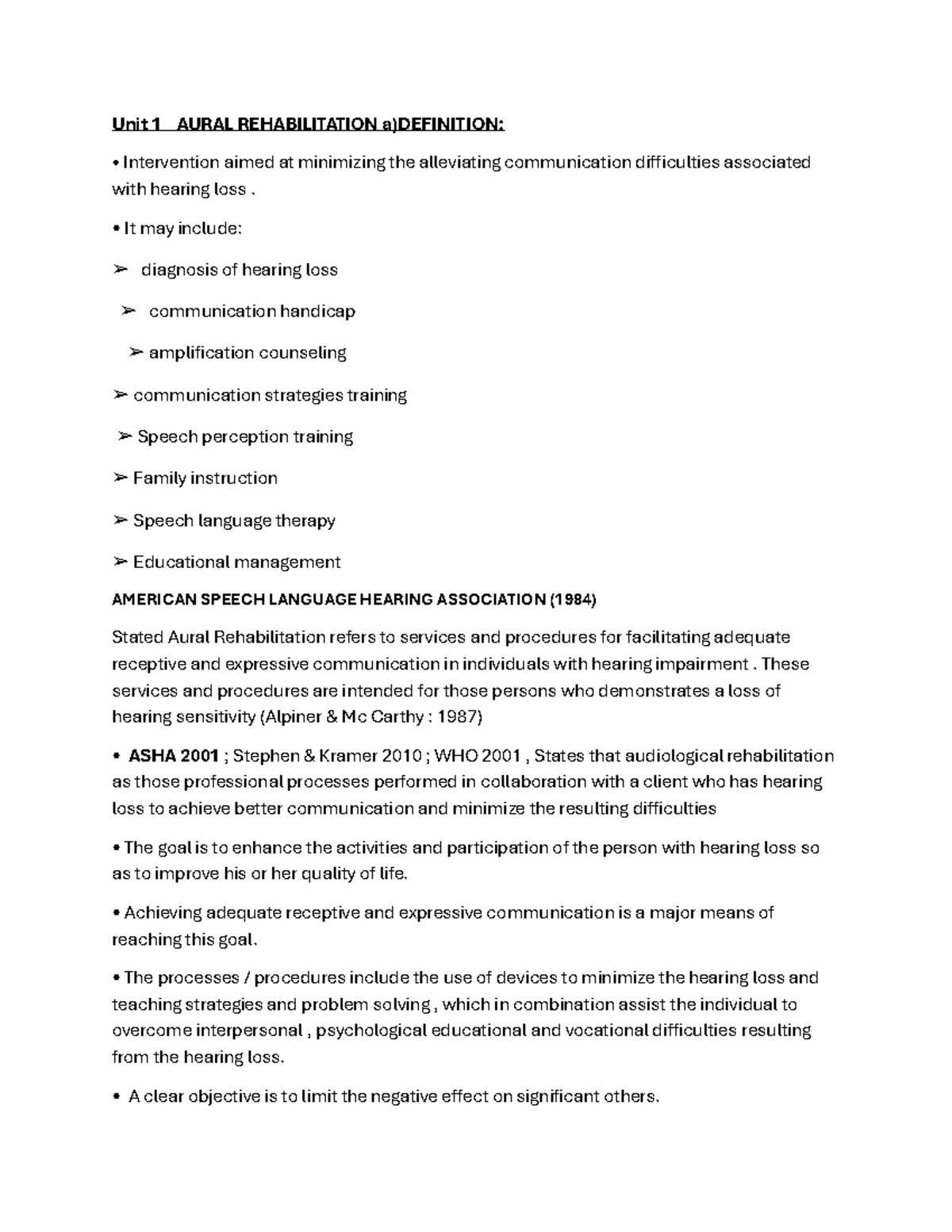 Unit 1: Aural Rehabilitation Overview and Scope - Studocu