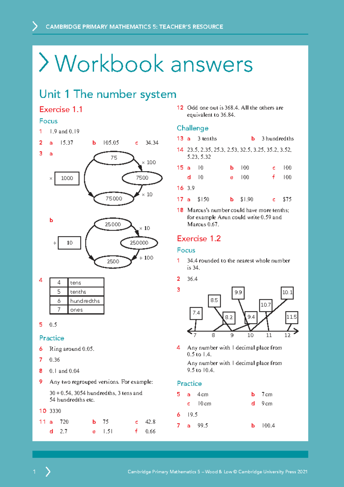 CAMBRIDGE PRIMARY MATHEMATICS 5: RESOURCE Workbook Answers Unit 1 - Studocu