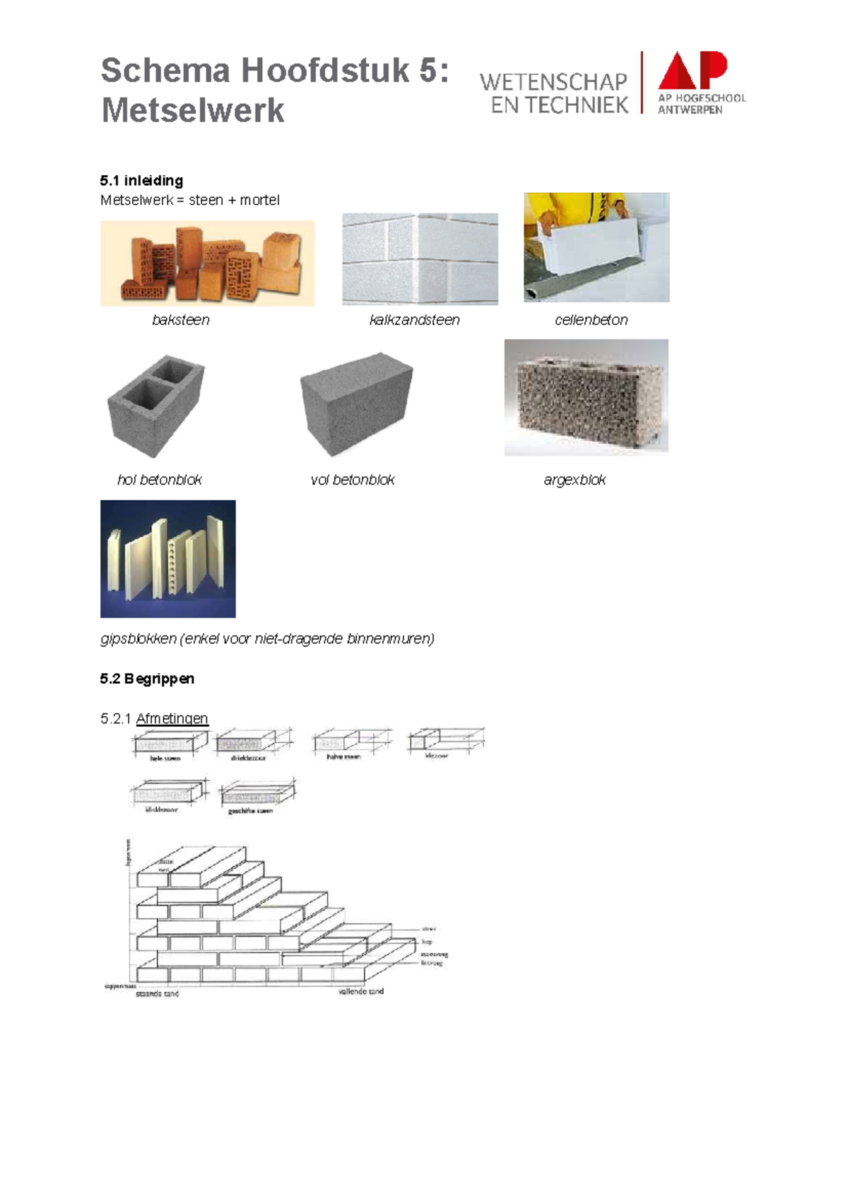 Samenvatting Hoofdstuk 5: Metselwerk en Constructieprincipes - Studocu