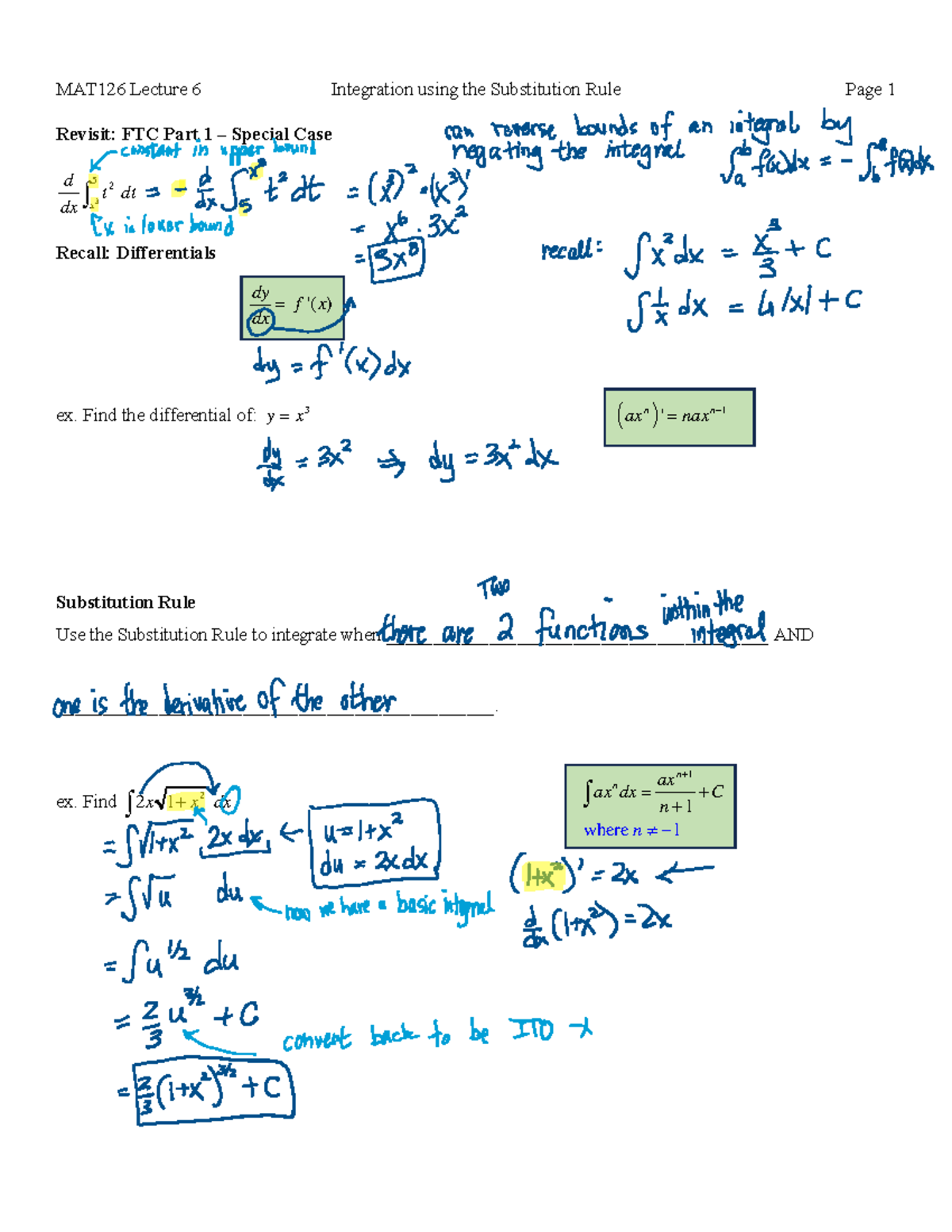 MAT126 Lecture 6: Integration Using the Substitution Rule - Studocu
