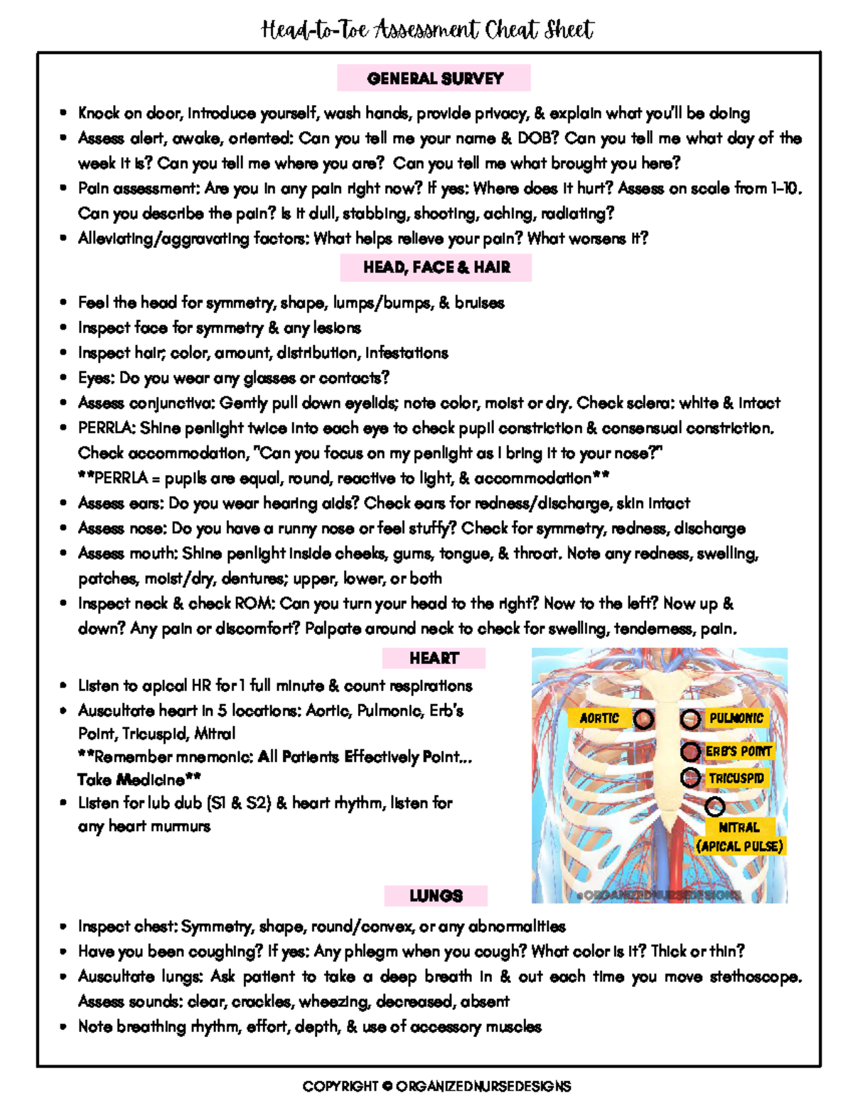 H2T Assessment Cheat Sheet - General Survey & Vital Signs - Studocu