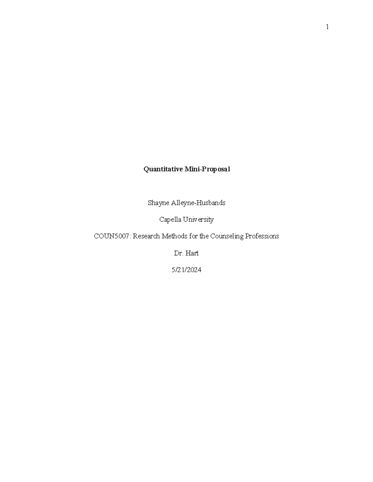 COUN 5007 Quantitative Mini-Proposal for Assignment 1 Week 6 - Studocu