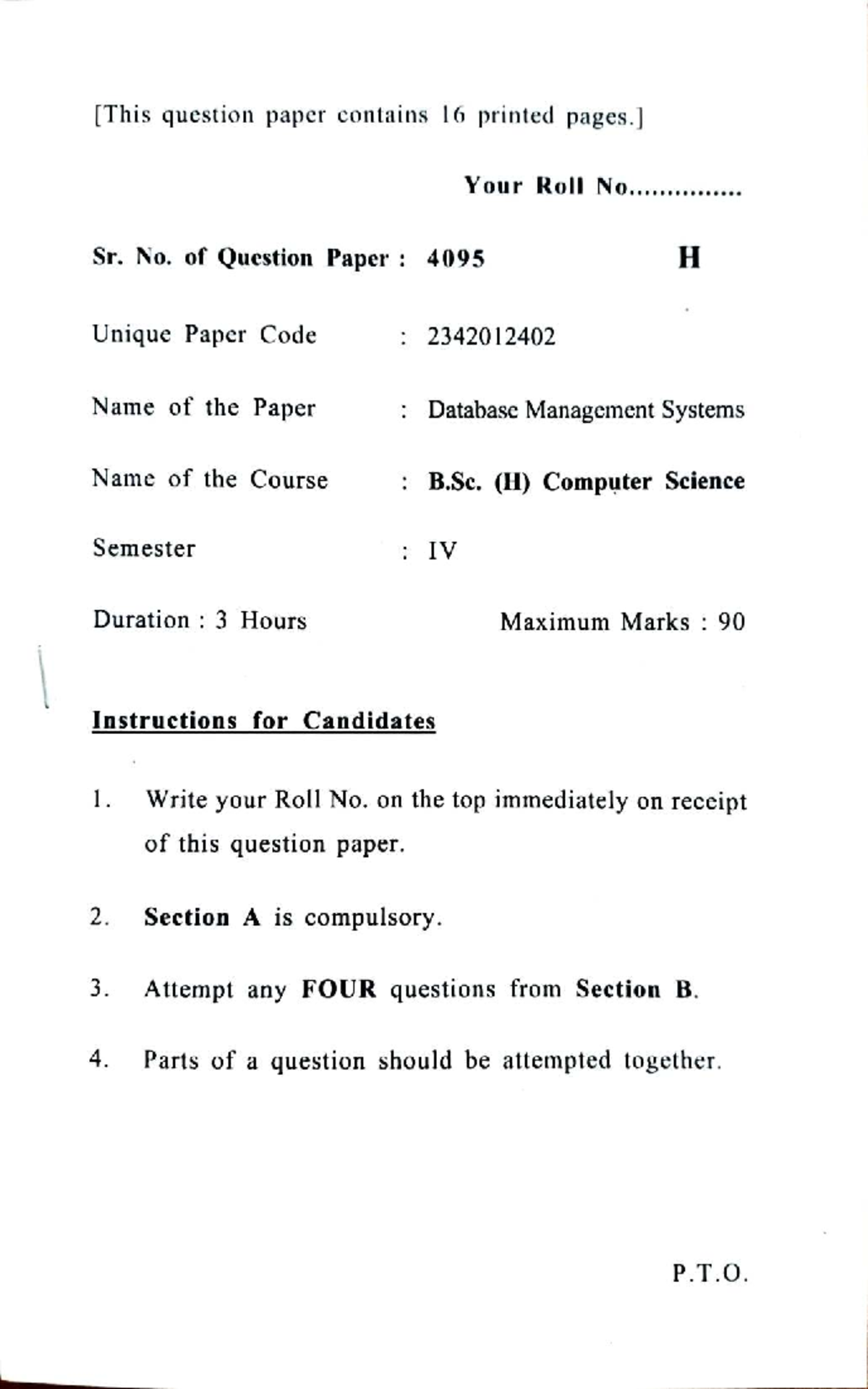 DBMS Qpaper NEP - Database Management Systems Exam Paper (Sem IV) - Studocu