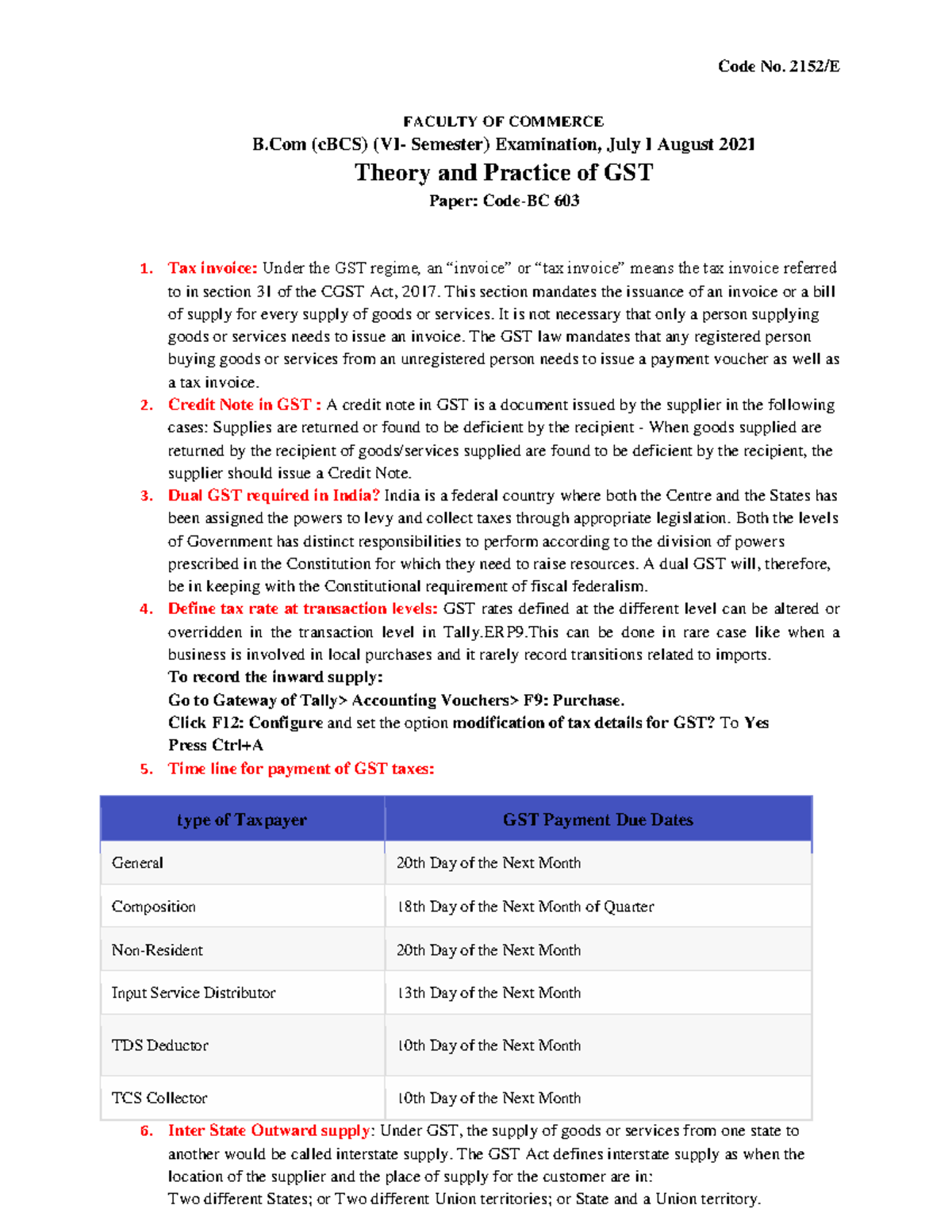 Theory & Practice of GST: Insights for Paper Code-BC 603 - Studocu